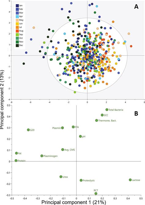 Principal Component Analysis Score Plot A And Loading Plot B Of