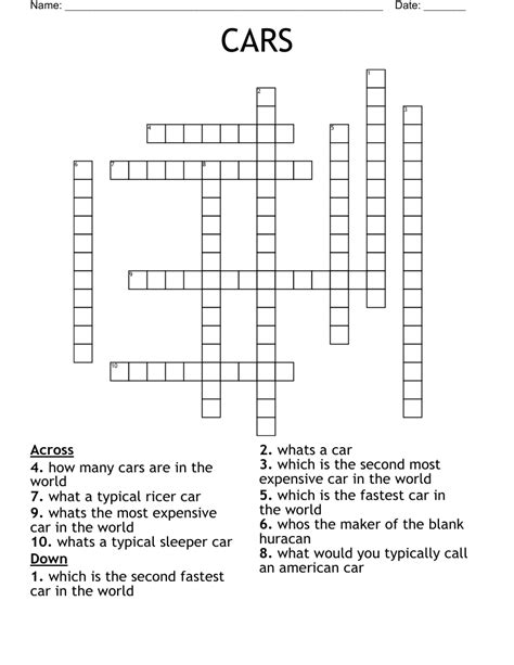Classic Car Crossword Puzzle Clue At Manuel Blount Blog
