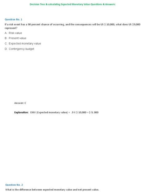 Decision Tree Questions Pdf Risk Net Present Value