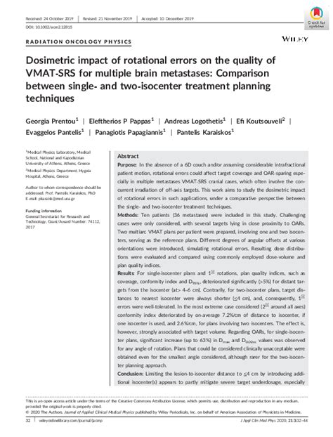 Pdf Dosimetric Impact Of Rotational Errors On The Quality Of Vmat‐srs For Multiple Brain