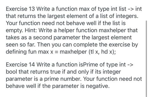 Solved Exercise Write A Function Max Of Type Int List Chegg