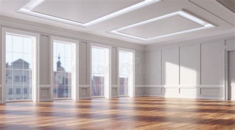 Classical Renovated Interior With Classic Big Windows And Wooden Floor