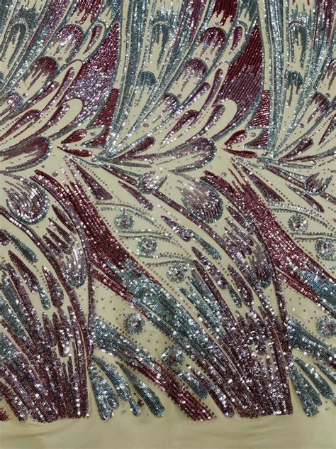 Multi Color Sequins Design Dusty Rose Silver 4 Way Stretch Sequi