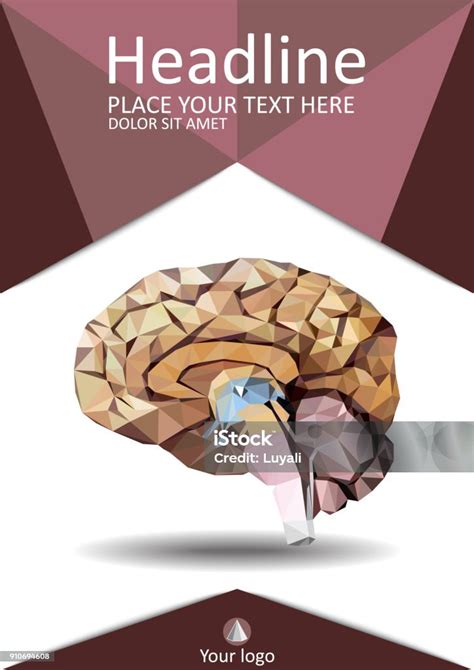 낮은 폴 리에서 현실적인 인간의 두뇌입니다 해 부 두뇌의 표지 템플릿입니다 책 배너입니다 뇌 Epithalamus Brainstem 소 뇌 대뇌 피 질 시상 해 마 돌출부