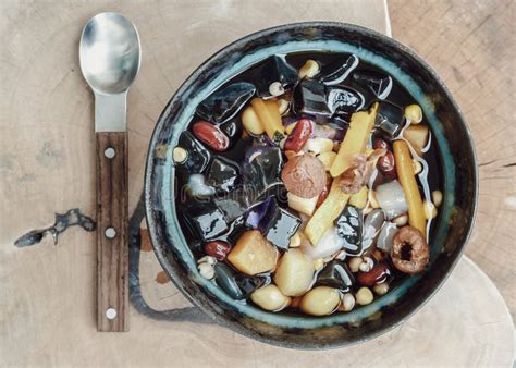 Black Grass Jelly Is Including Nuts Cereals Red Beans Ginkgo Pumpkin Corn Kernels Millet