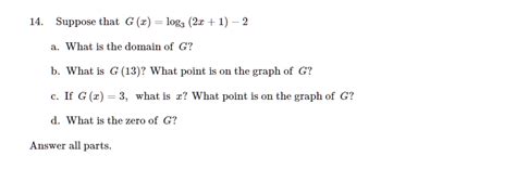 solved 14 suppose that g x log3 2x 1 −2 a what is the