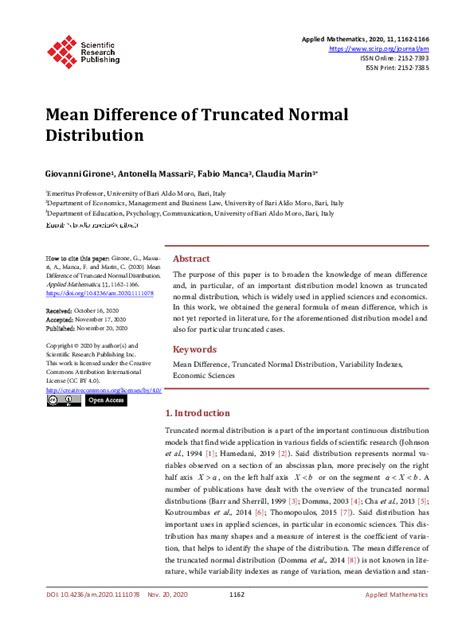 Pdf Mean Difference Of Truncated Normal Distribution