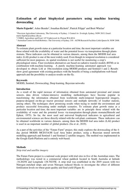 Pdf Estimation Of Plant Biophysical Parameters Using Machine Learning