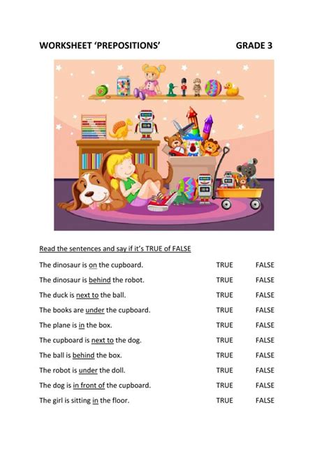 Worksheet Prepositions For Grade With Pictures On The Floor And In Front