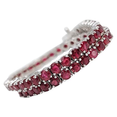 No Reserve 5 47 Carat Natural Red Ruby Tennis 14 Karat White Gold Bracelet At 1stdibs
