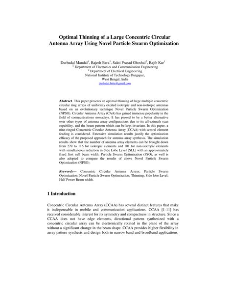 Pdf Optimal Thinning Of A Large Concentric Circular Antenna Array