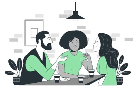 Three People Sitting At A Table Talking To Each Other