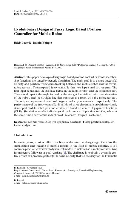 Pdf Evolutionary Design Of Fuzzy Logic Based Position Controller For Mobile Robot