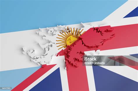아르헨티나와 영국 국기의 색상으로 3 차원의 포클랜드 제도지도 3d 그림입니다 0명에 대한 스톡 사진 및 기타 이미지 0명