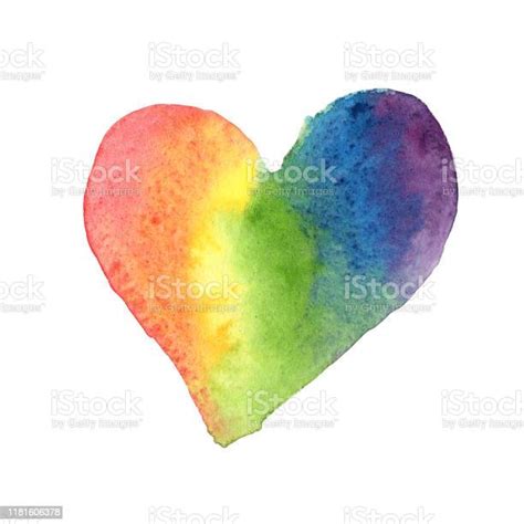 물에 의해 흐려진 무지개 색 하트의 수채화 그림 발렌타인 데이 카드 Lgbt 플래그 하트패에 대한 스톡 벡터 아트 및 기타 이미지 하트패 무지개 수채화 Istock