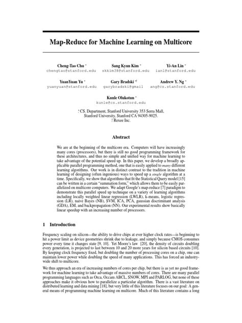 Map Reduce For Machine Learning On Multicore Pdf Pdf Map Reduce Multi Core Processor