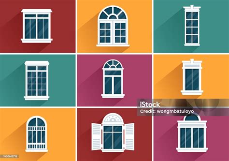 문과 창문 세트가있는 집 건축 템플릿의 다양한 모양 색상 및 크기 손으로 그린 만화 플랫 배경 그림 창문에 대한 스톡 벡터 아트 및 기타 이미지 Istock