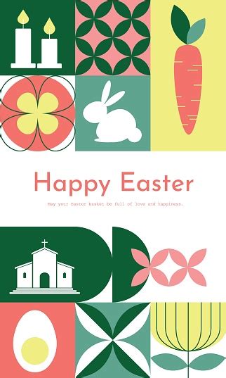 기하학적 모자이크 유행 부활절 인사말 카드 전통적인 아이콘과 식물 요소가 있는 배너 벡터 일러스트 레이 션 가리기에 대한 스톡 벡터 아트 및 기타 이미지 Istock