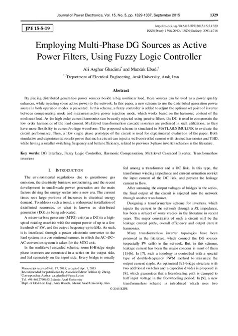 Pdf Employing Multi Phase Dg Sources As Active Power Filters Using Fuzzy Logic Controller
