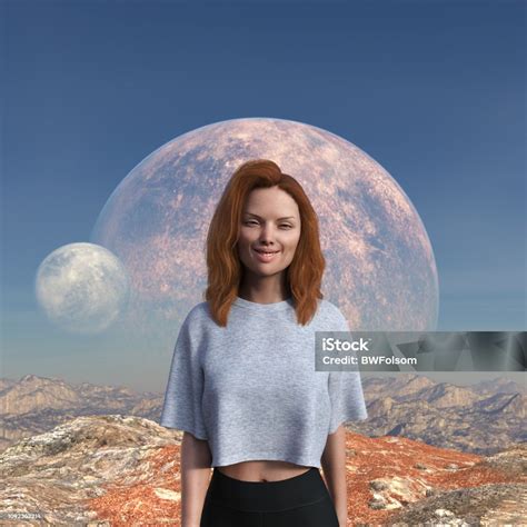 웃 고는 젊은 빨간 머리 여자의 그림 3차원 형태에 대한 스톡 사진 및 기타 이미지 3차원 형태 거친 검은색 Istock