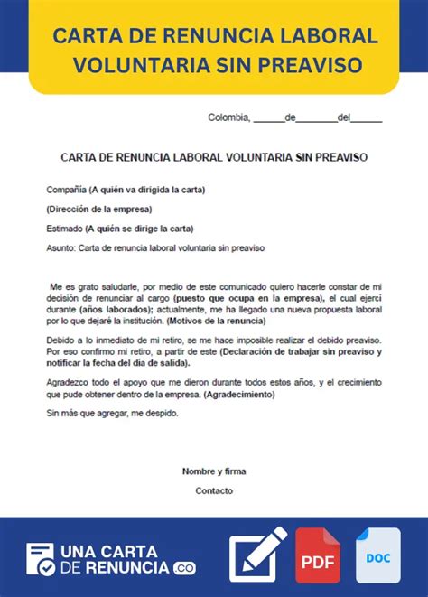 Modelo Carta De Preaviso De Despido Unamedmodelo De Preaviso