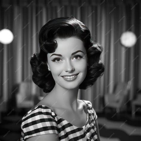 Cinematic 1950s Look Lady Smiling Black And White Premium Ai