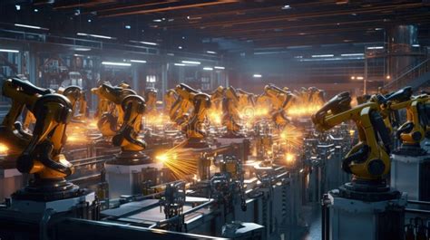 Robots Working On A Production Line Automated Factory Industru Innovation Stock Illustration