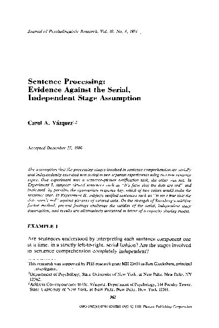 Pdf Sentence Processing Evidence Against The Serial Independent Stage Assumption