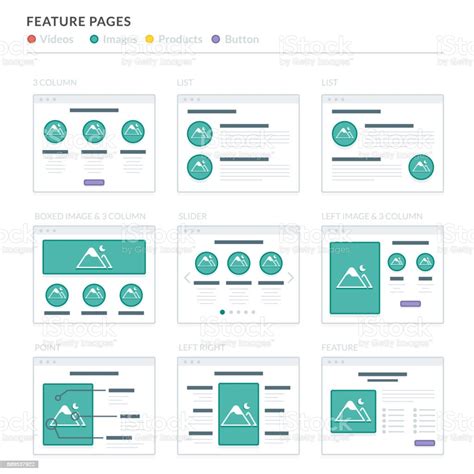 사이트 맵 및 Ux 디자인에 대 한 웹사이트 와이어 프레임 레이아웃 Ui 키트 리스트에 대한 스톡 벡터 아트 및 기타 이미지 리스트 미끄러짐 상자 Istock