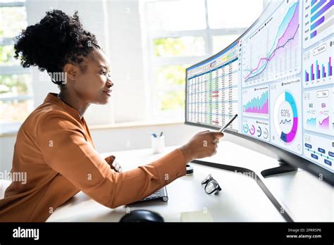 Analyst Woman Looking At Business Data Analytics Dashboard Stock Photo Alamy