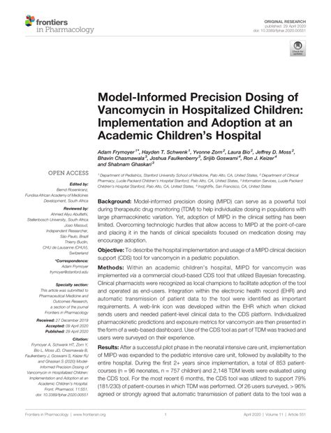 Pdf Model Informed Precision Dosing Of Vancomycin In Hospitalized