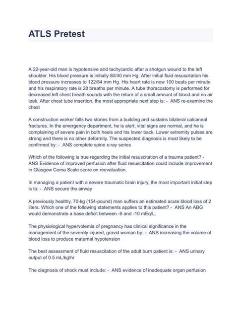 Atls Post Test 2023 Questions And Answers A Graded Test Atls Stuvia Us