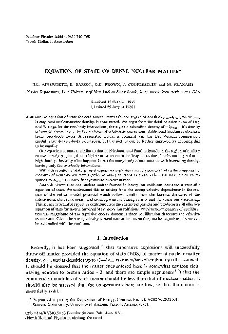 Pdf Equation Of State Of Dense Nuclear Matter