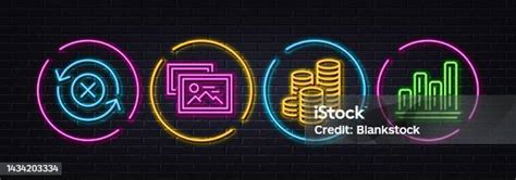 동전 사진 앨범 및 거부는 최소 줄 아이콘을 새로 고칩니다 웹 응용 프로그램의 경우 인쇄 네온 레이저 3d 조명 벡터 거절에