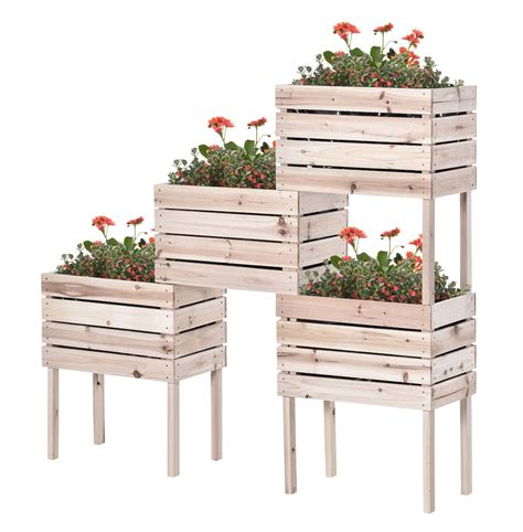 Sazyy 4 Piece Outdoor Wooden Raised Planter Box Kit Elevated Garden
