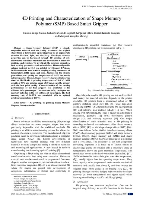 Pdf 4d Printing And Characterization Of Shape Memory Polymer Smp
