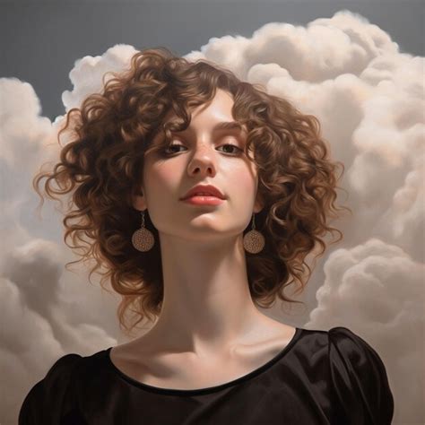 Premium Ai Image A Woman With Curly Hair And A Red Lips Stands In