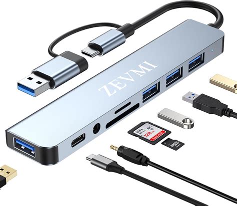 Usb Hub 3 0 2 0 Usb C Hub 8 Port Usb Verteiler Usb C Verlängerung Multiport Adapter Mit Sd