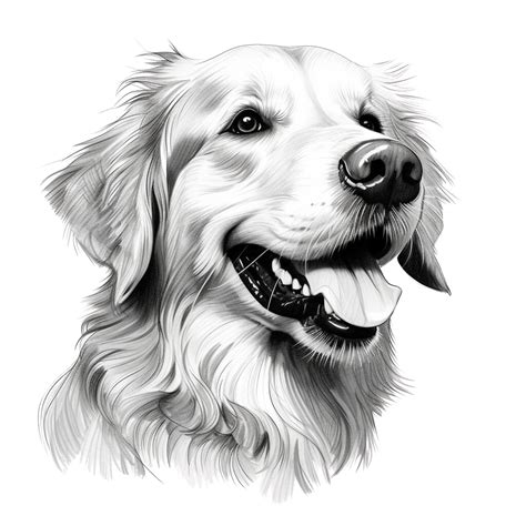 Black And White Golden Retriever Drawing By Kazzaskorner Redbubble