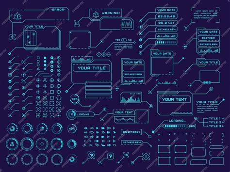 Hud 요소 미래 기술 요소 하이테크 디자인 Ui 인터페이스 디지털 버튼 화살표 및 설명선 프레임 깔끔한 벡터 컬렉션 프리미엄 벡터