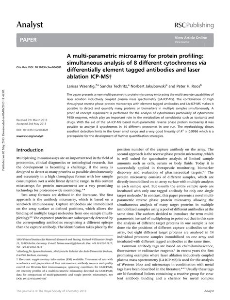 Pdf A Multi Parametric Microarray For Protein Profiling Simultaneous