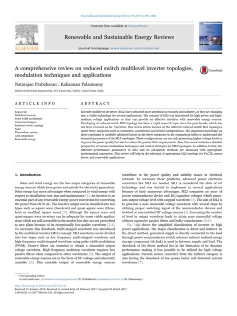 PDF A Comprehensive Review On Reduced Switch Multilevel Inverter