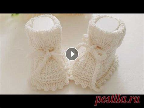 Пинетки для новорожденных спицами Пинетки получаются около 9 см 0 3 м Вязание Уроки Узоры