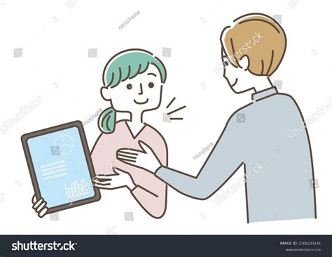 Illustration Female Figure Explained Using Tablet Stock Vector Royalty