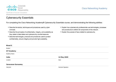 Cybersecurity Cisco Courses Onlinecertification Nived Sukumaran