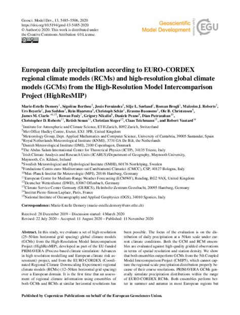 Pdf European Daily Precipitation According To Euro Cordex Regional Climate Models Rcms And
