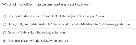 Solved Which Of The Following Programs Contains A Syntax Chegg