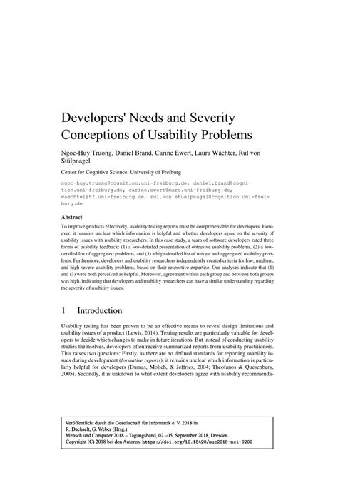 Pdf Developers Needs And Severity Conceptions Of Usability Problems