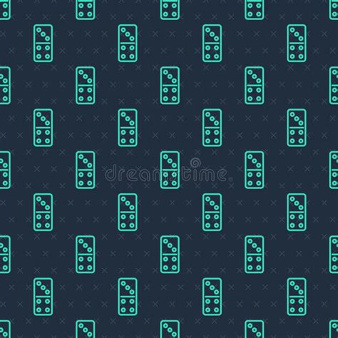 Green Line Domino Icon Isolated Seamless Pattern On Blue Background