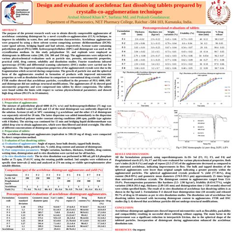 Pdf Design And Evaluation Of Aceclofenac Fast Dissolving Tablets Prepared By Crystallo Co